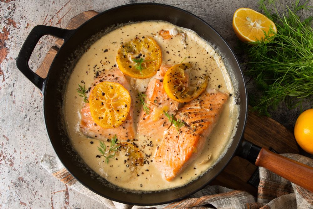 Salmon with Creamy Garlic Sauce - Frozen Fish Direct
