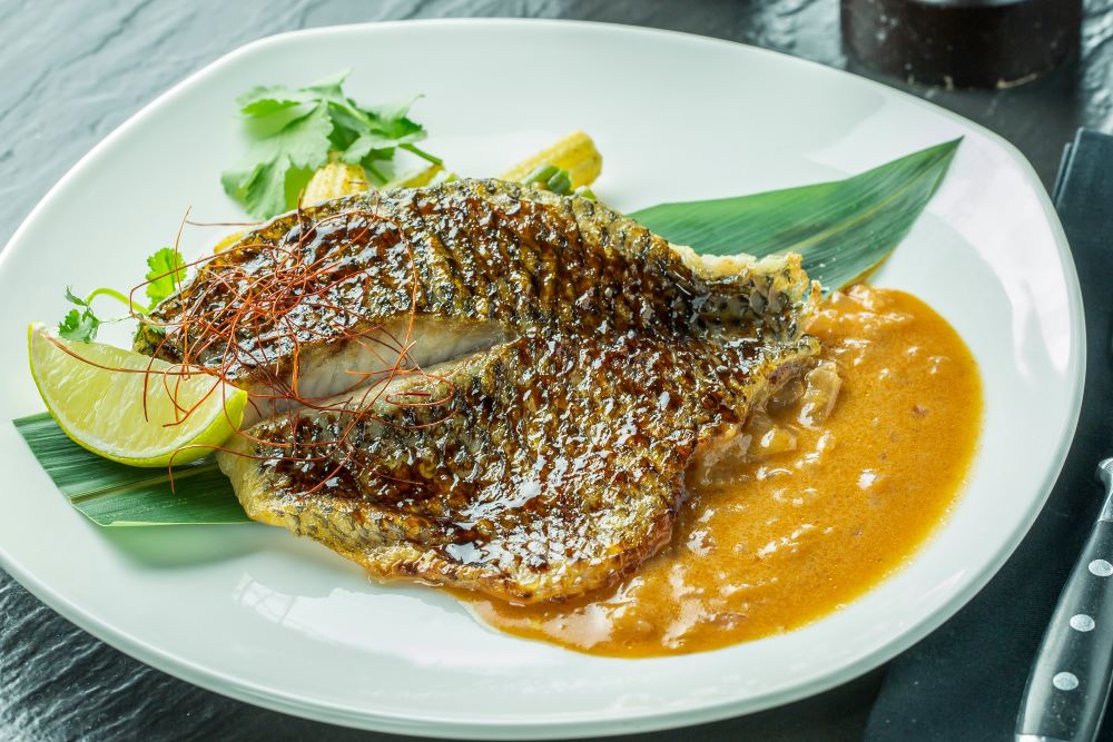 Sea Bass with Orange-Mustard Glaze - Frozen Fish Direct